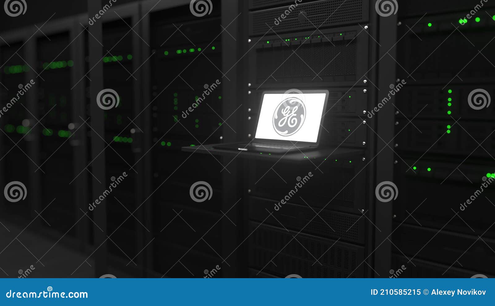 GENERAL ELECTRIC Logo on the Screen in a Modern Server Room. Conceptual ...