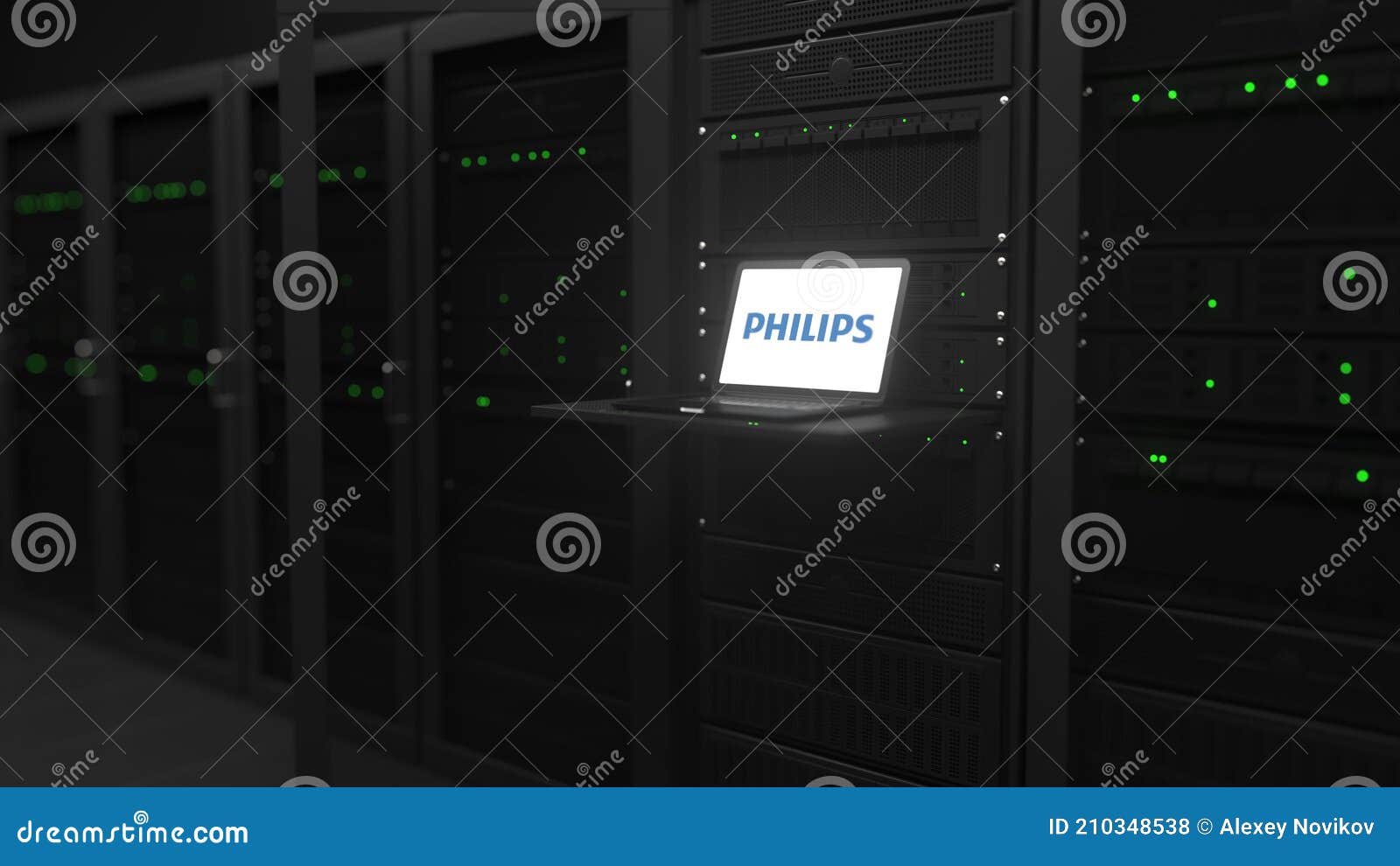 Laptop with the Logo of PHILIPS on the Screen in a Server Room ...