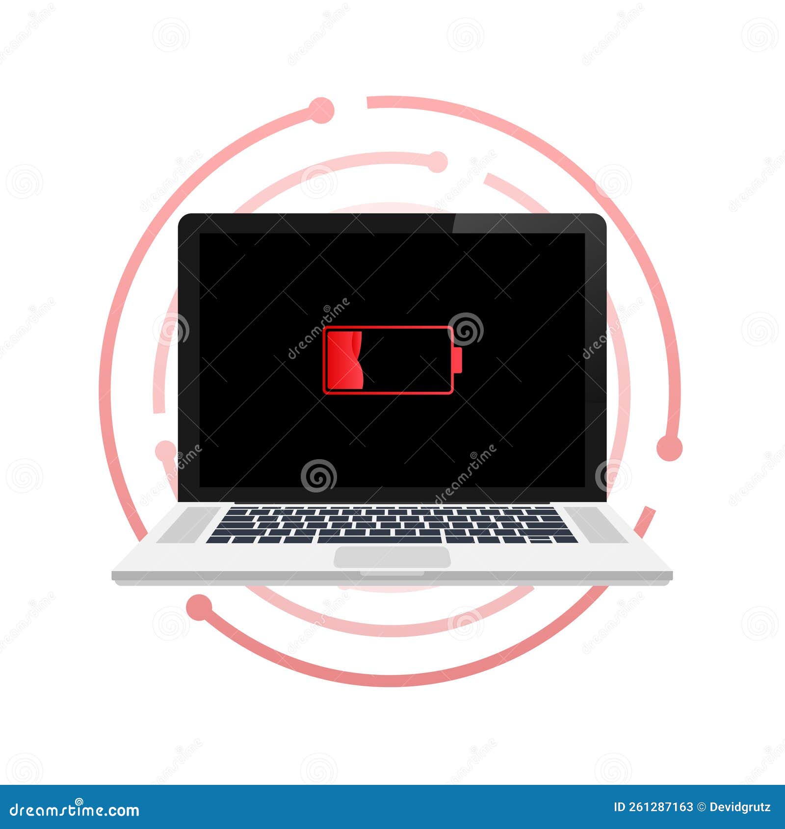 Laptop with Low Battery Icon on Screen. Vector Stock Illustration ...