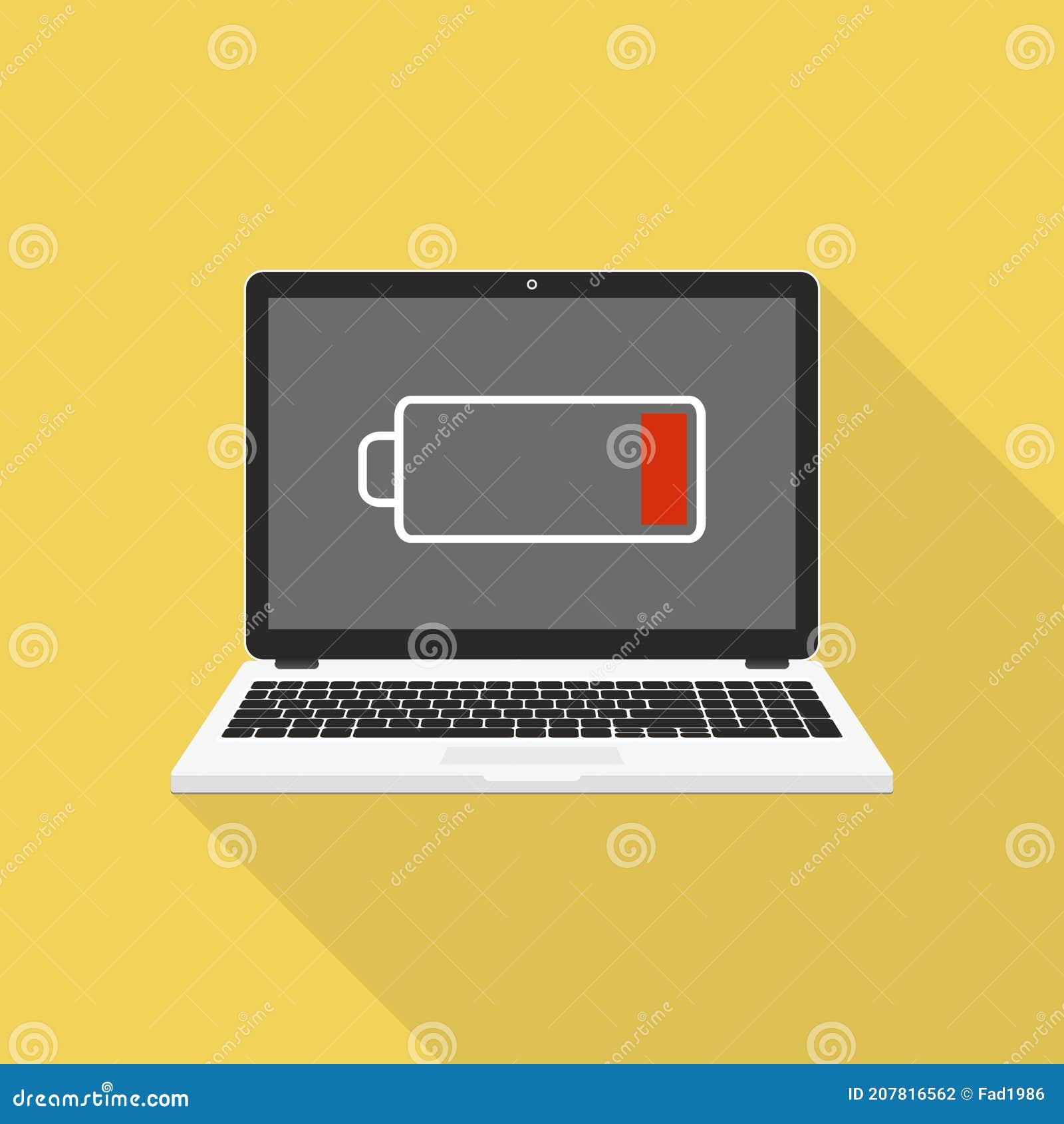 Laptop with Low Battery Sign on Screen Vector Illustration Stock Vector ...