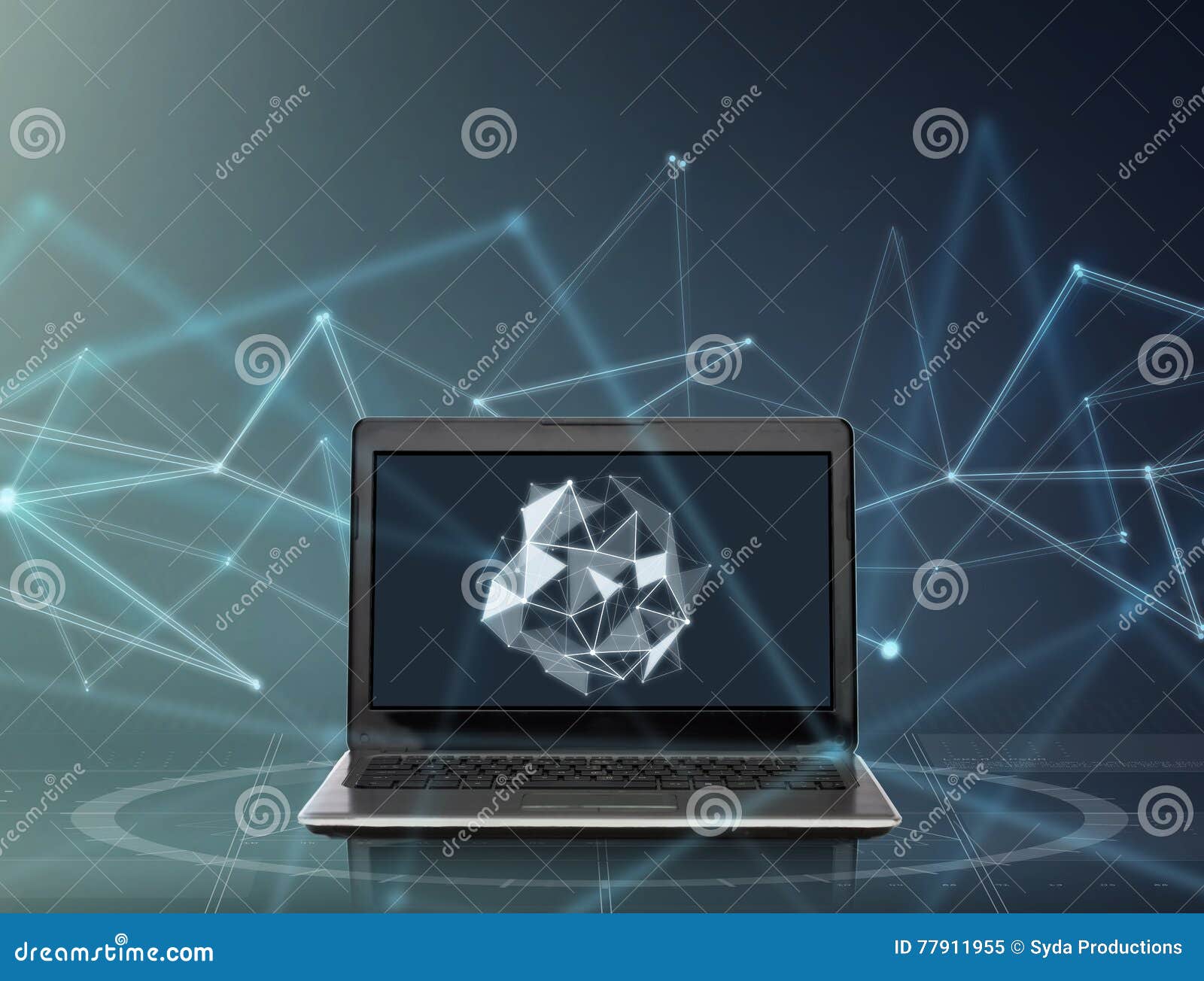 Laptop with Low Poly Shape on Screen Stock Illustration - Illustration ...