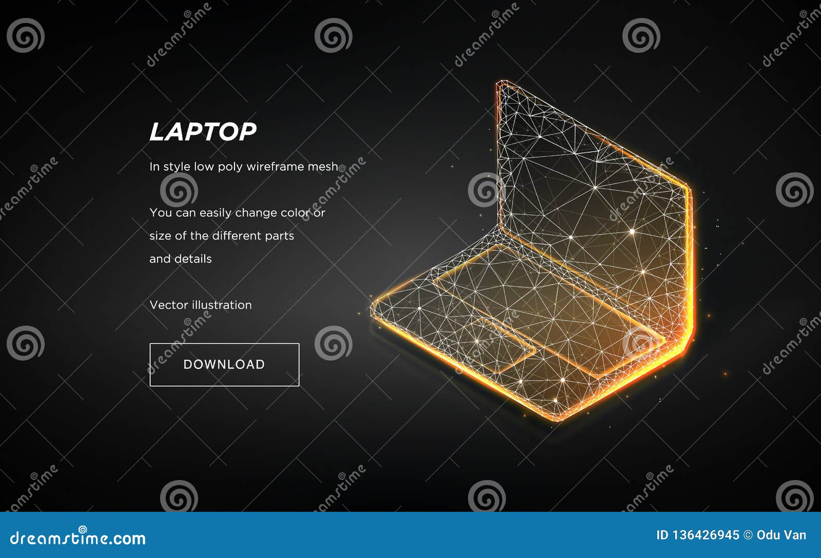 Laptop Low Poly Wireframe on Dark Background.Laptop Hi-tech ...