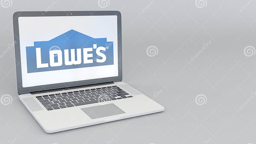 Laptop with Lowe`s Logo. Computer Technology Conceptual Editorial 3D ...