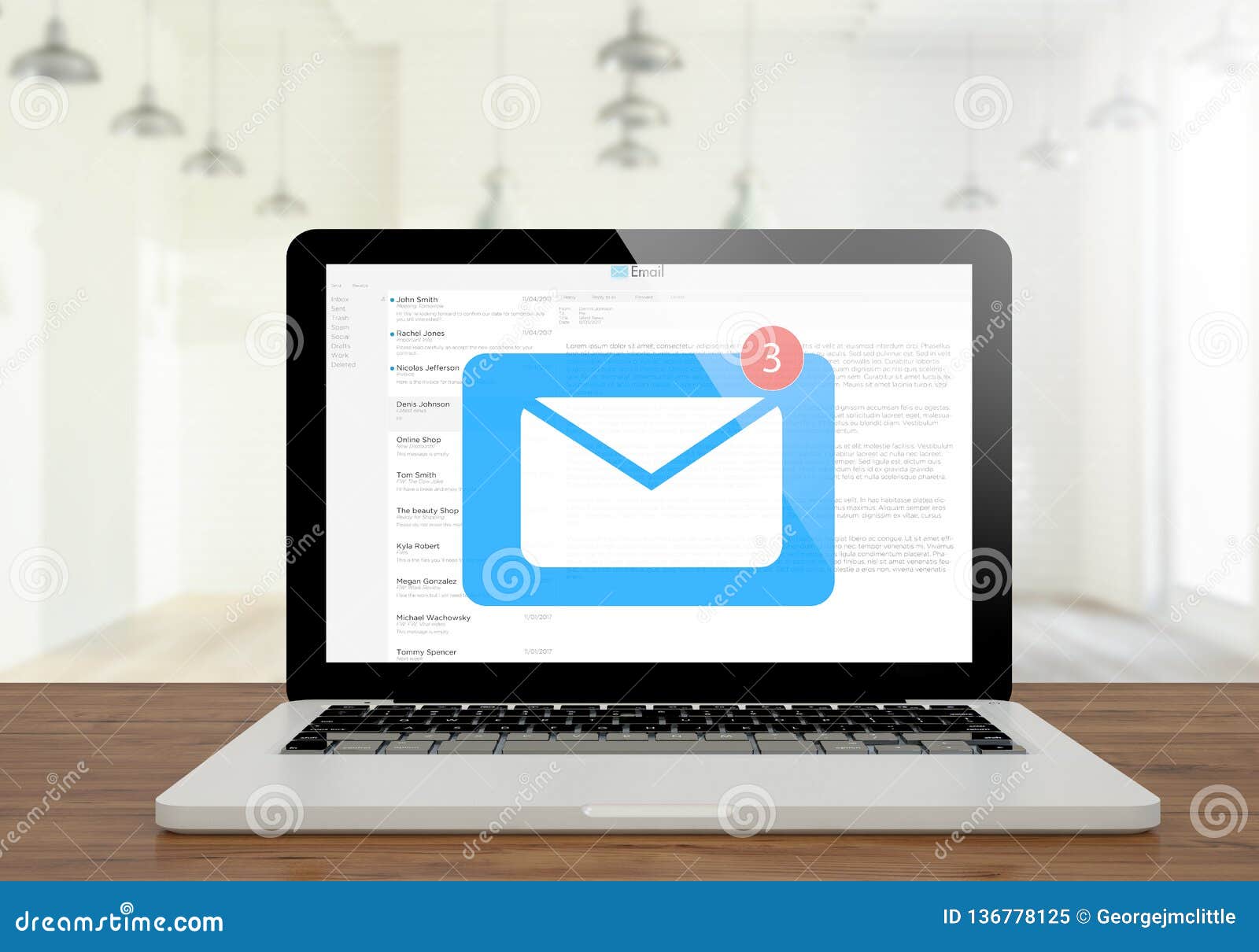 Laptop Mail on Wooden Desktop Stock Image - Image of laptop, rendering ...