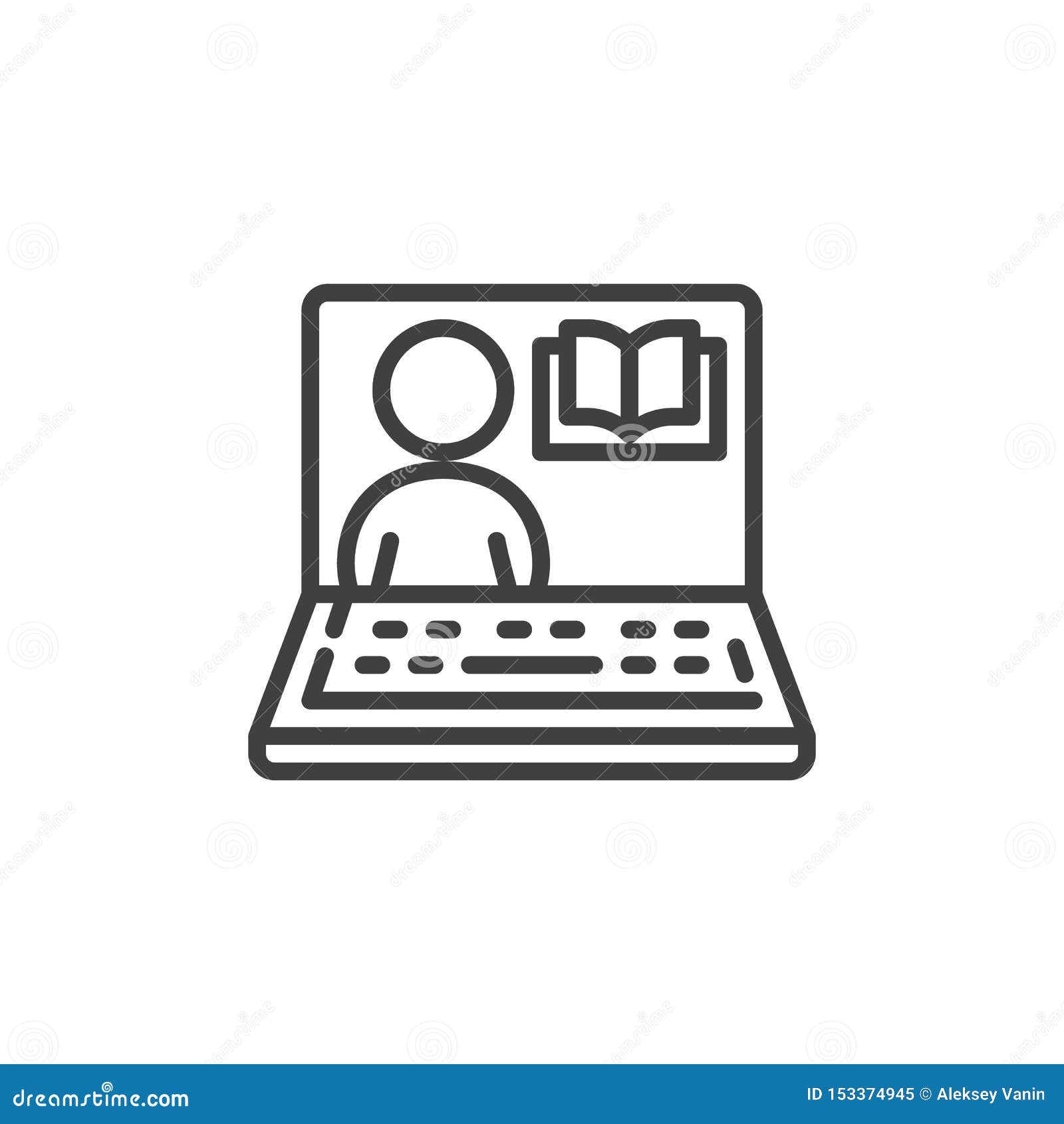 Laptop with Man and Book Line Icon Stock Vector - Illustration of ...