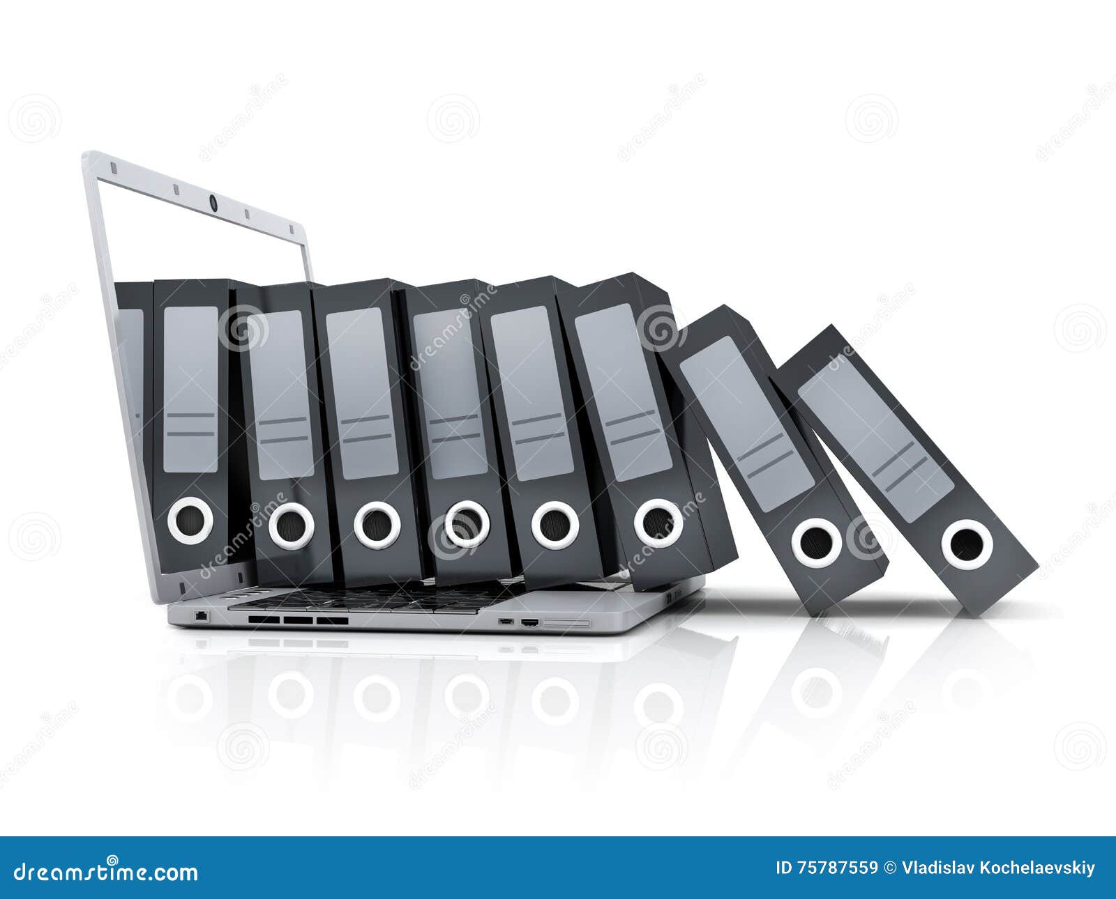Laptop and many file stock illustration. Illustration of binder - 75787559