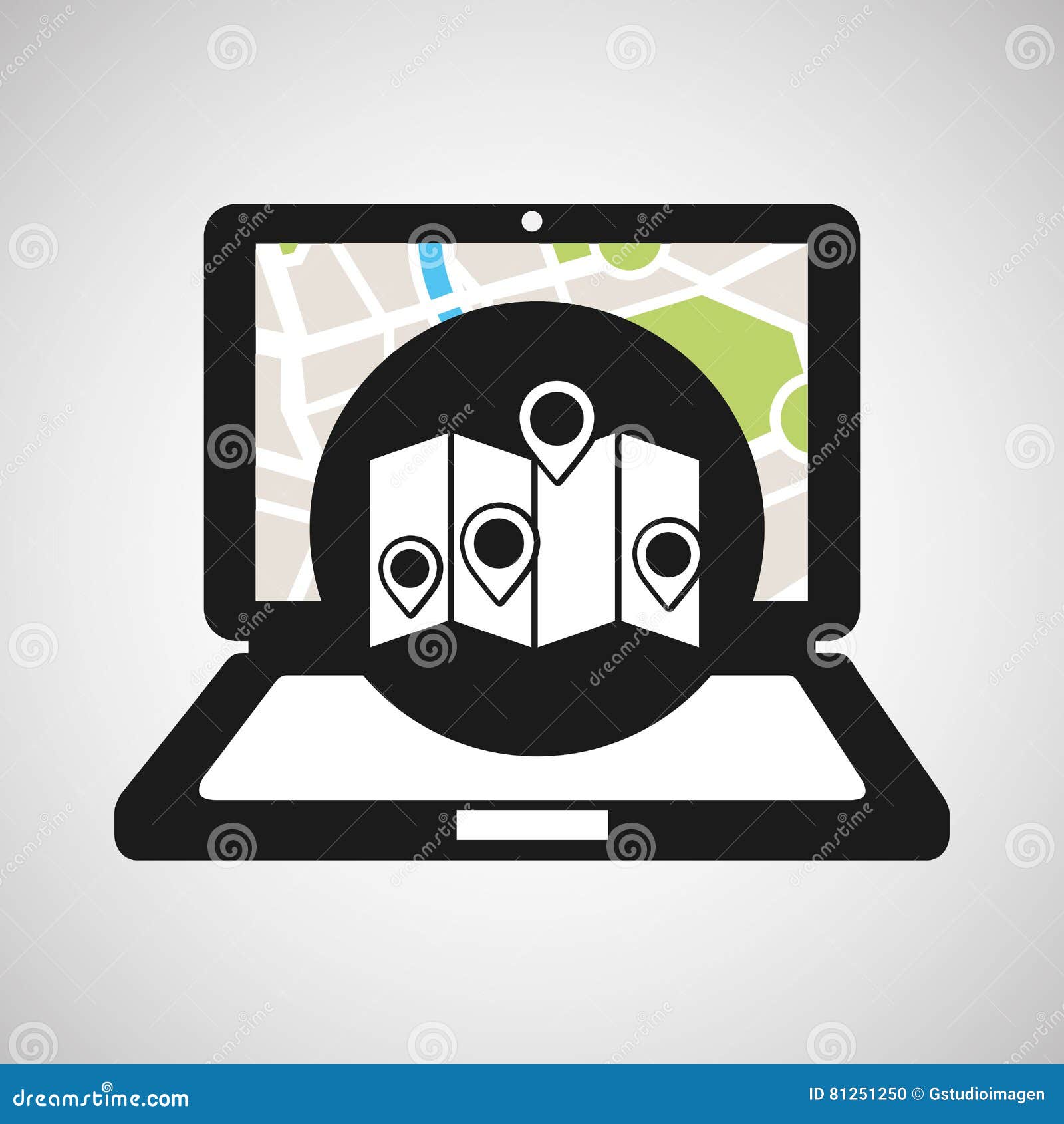 Laptop map gps pointers stock vector. Illustration of phone - 81251250