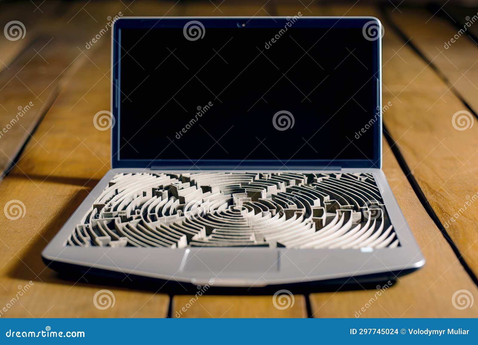 A Laptop with a Maze instead of a Keyboard. Concept of Difficult ...