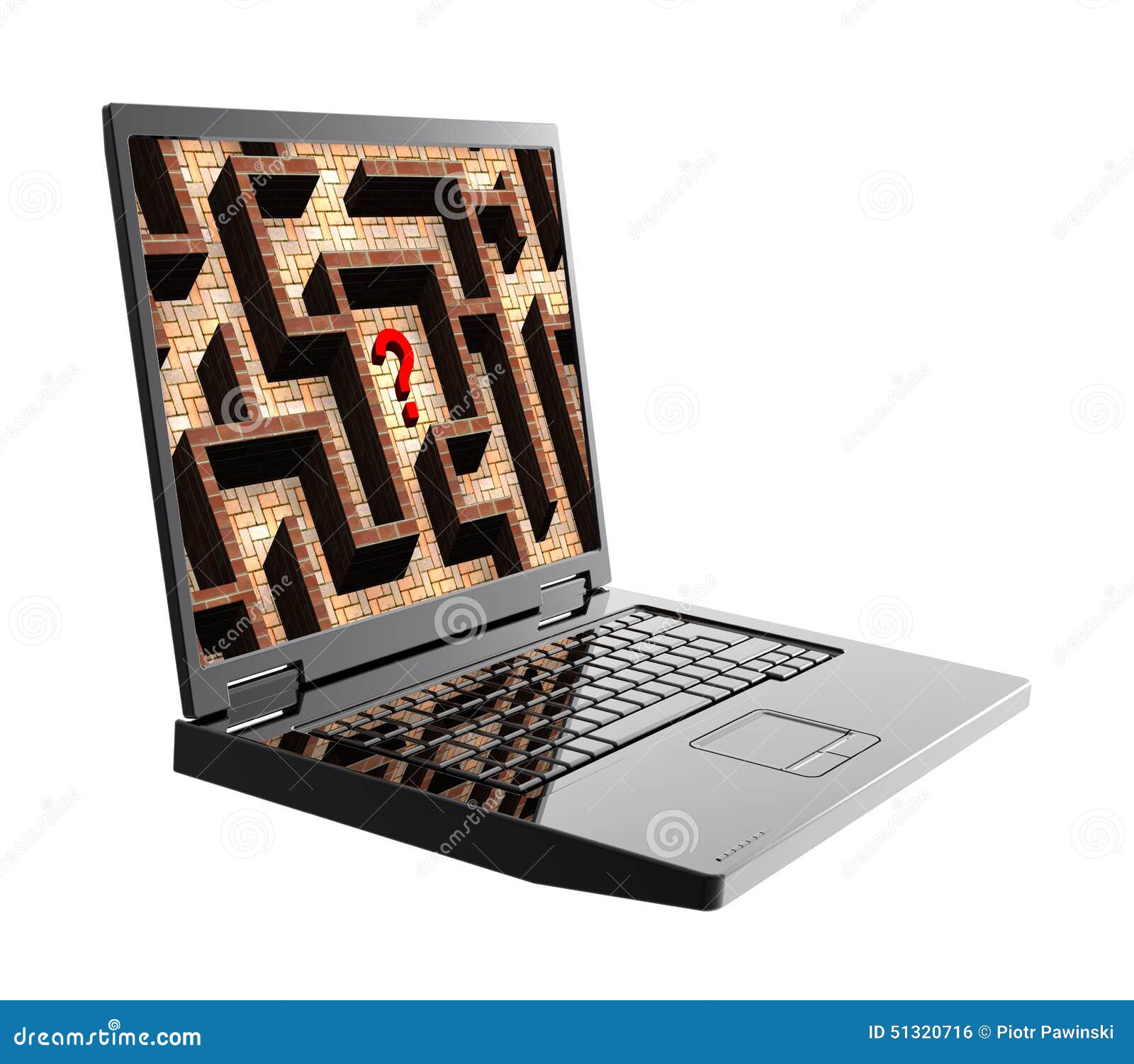 Laptop with Maze on the Screen Isolated Over White. Stock Illustration ...