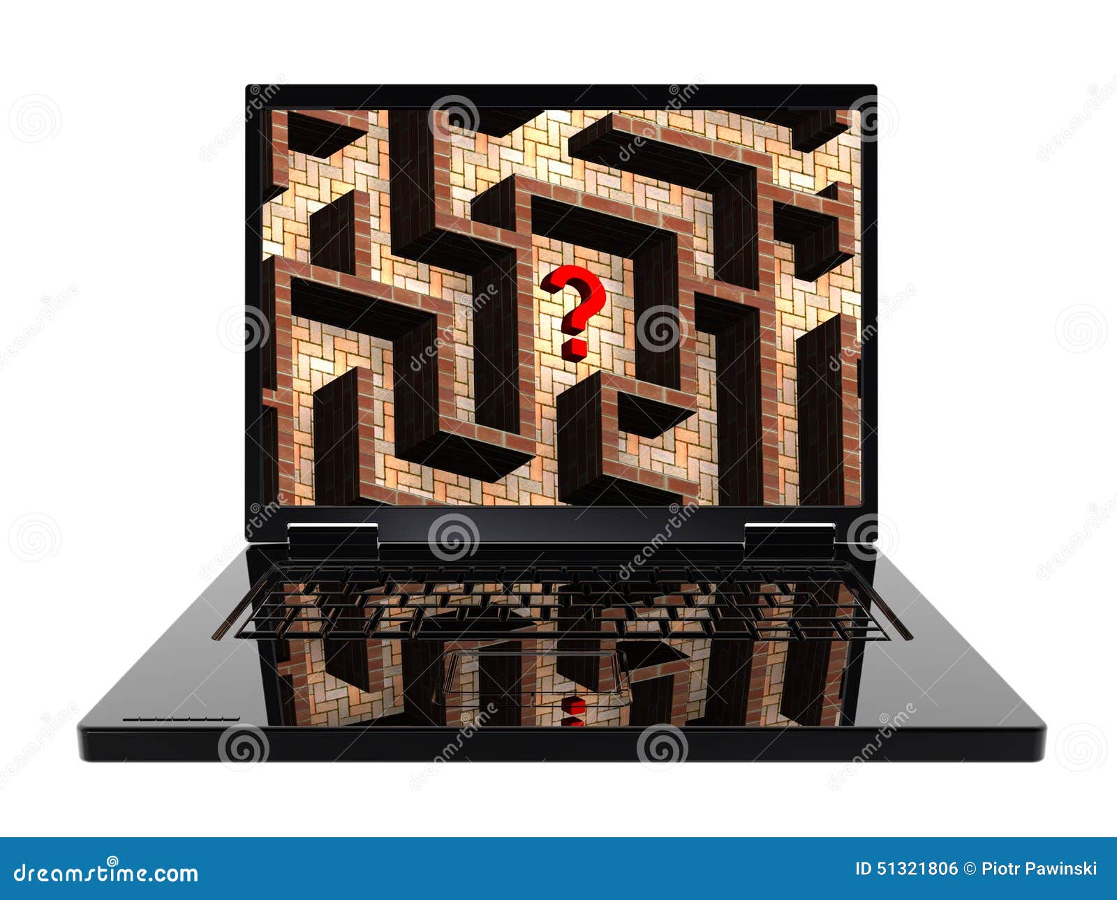 Laptop with Maze on the Screen Isolated Over White. Stock Illustration ...
