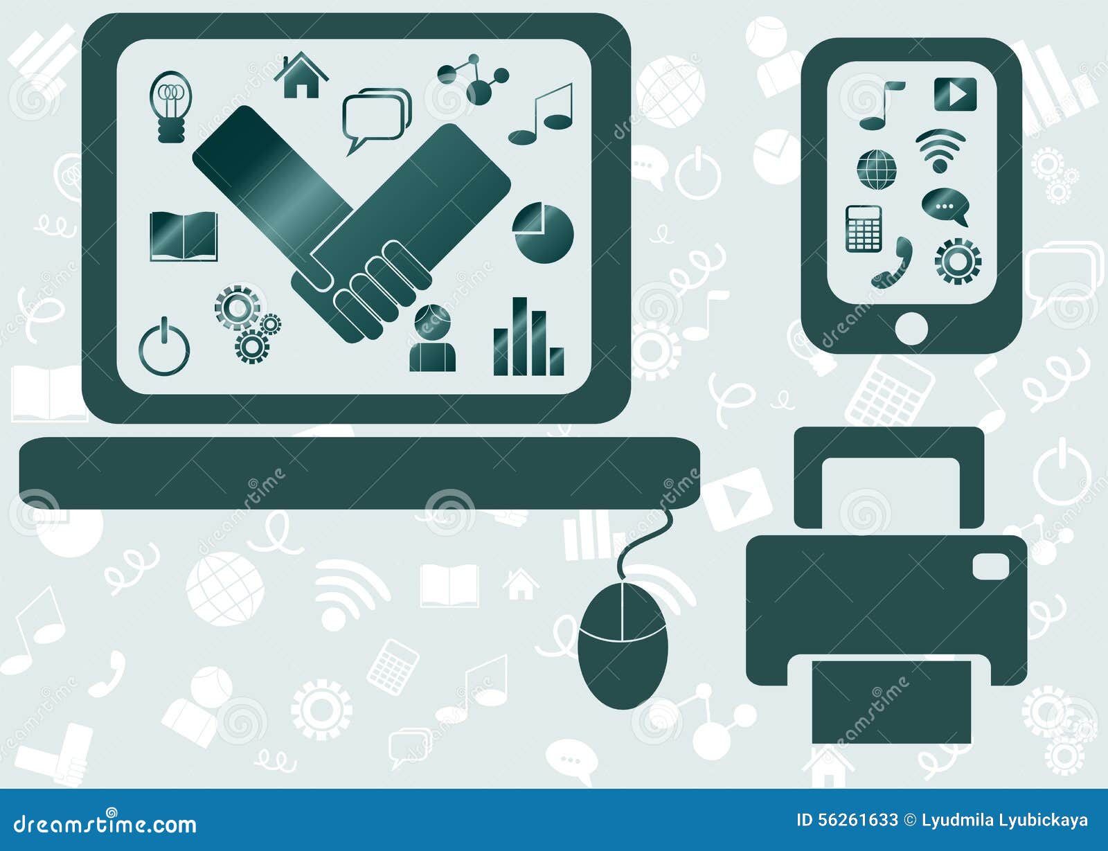 Laptop with media icons stock illustration. Illustration of symbol ...