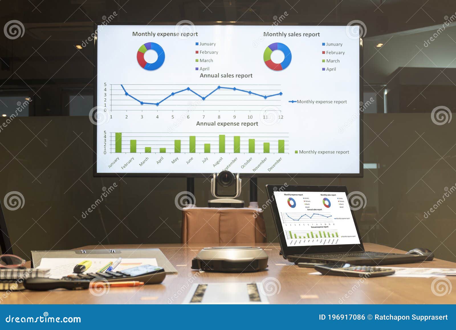 Laptop and Meeting Equipment on Table with Presentation Meeting Stock ...