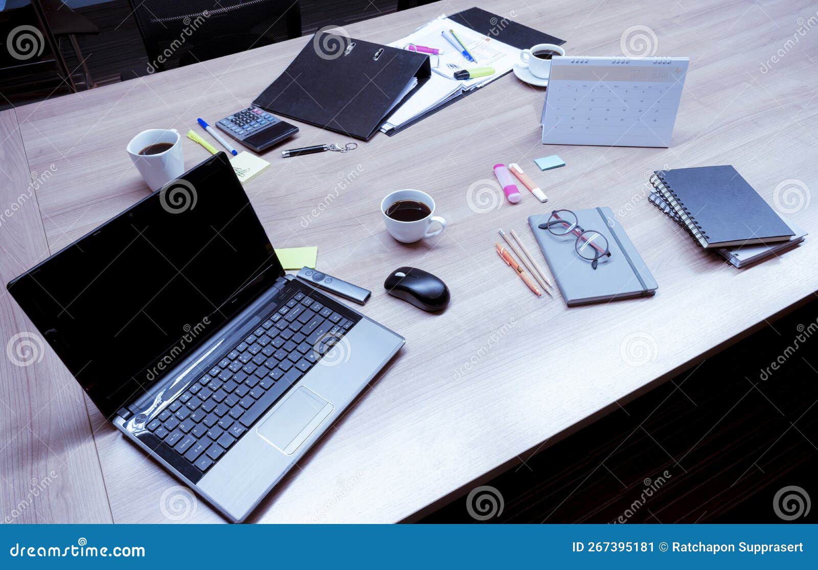 Laptop and Meeting Equipment on Table in Meeting Room Stock Image ...