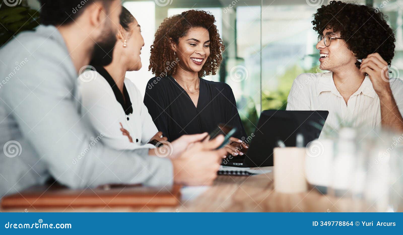 Laptop, Meeting and Project Management with Business People in Office ...