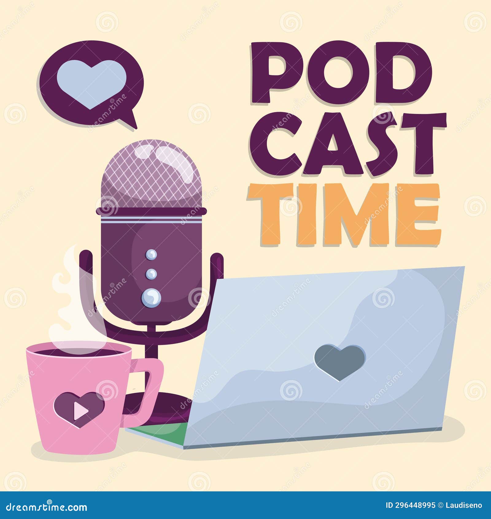 Laptop with Microphone and a Coffee Podcast Time Vector Stock ...
