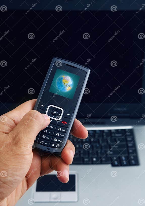 Laptop with Mobile Phone stock image. Image of chat, hand - 6071561