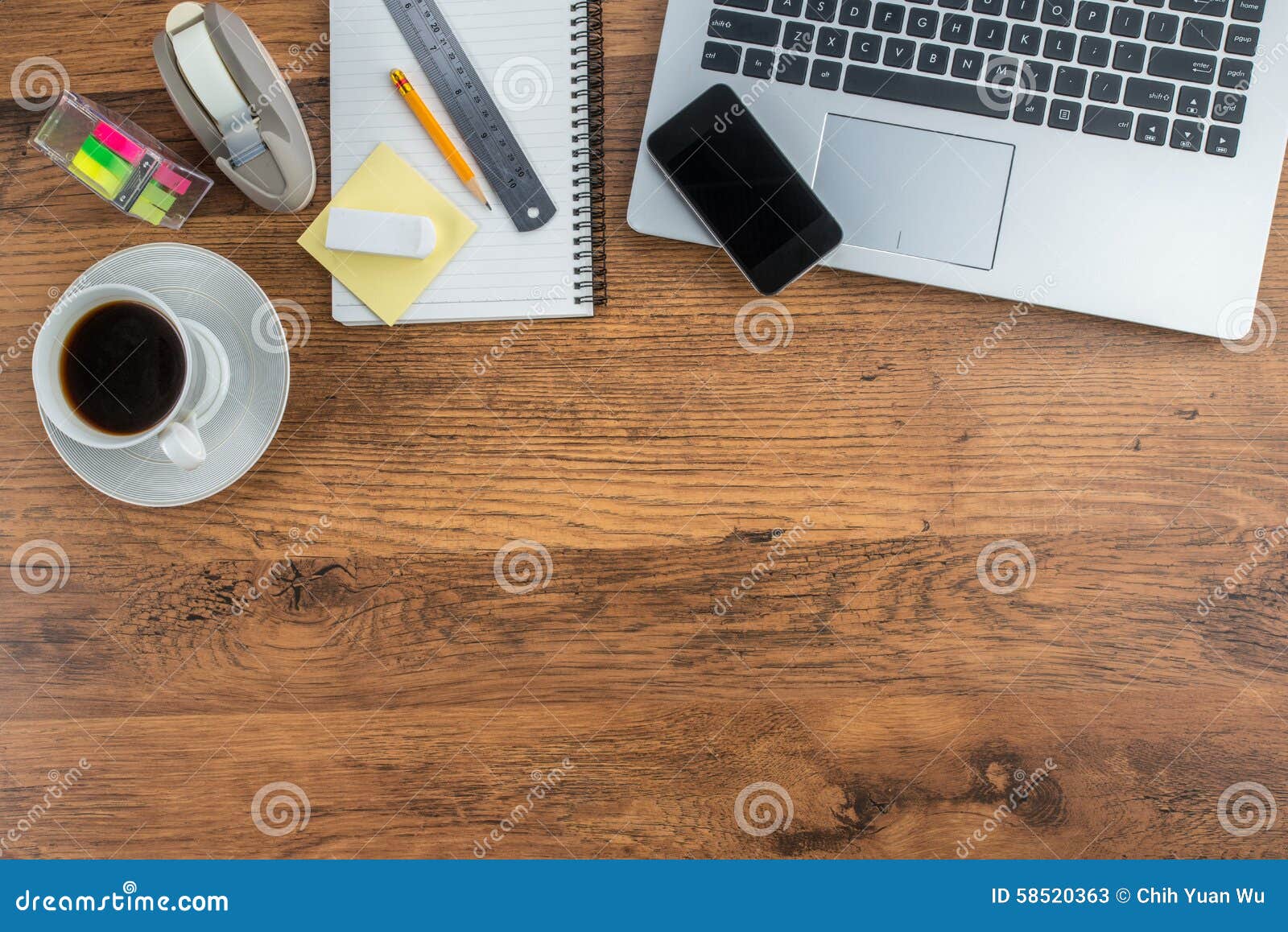 Laptop, Mobile Phone and Coffee Cup on Work Desk, Creativity Stock ...