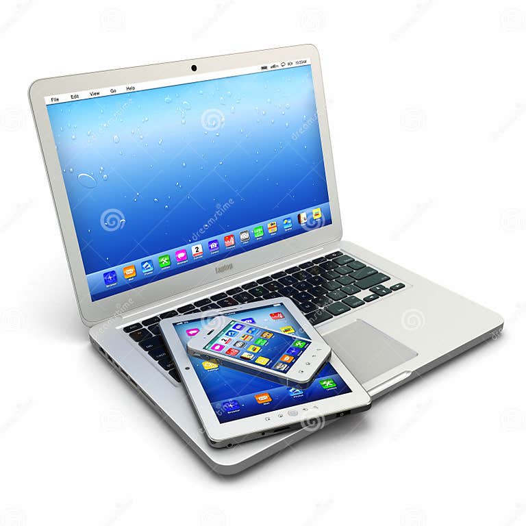 Laptop, Mobile Phone and Digital Tablet Pc Stock Illustration ...