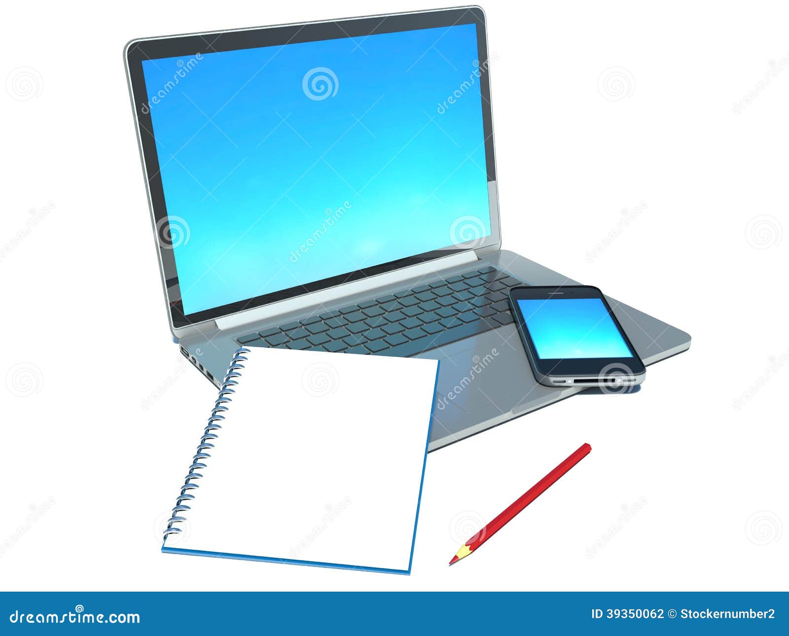 Laptop, Mobile Phone and Notebook Stock Illustration - Illustration of ...