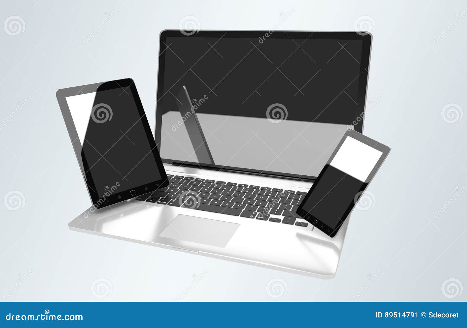 Laptop Mobile Phone and Tablet Connected To Each Other 3D Render Stock ...