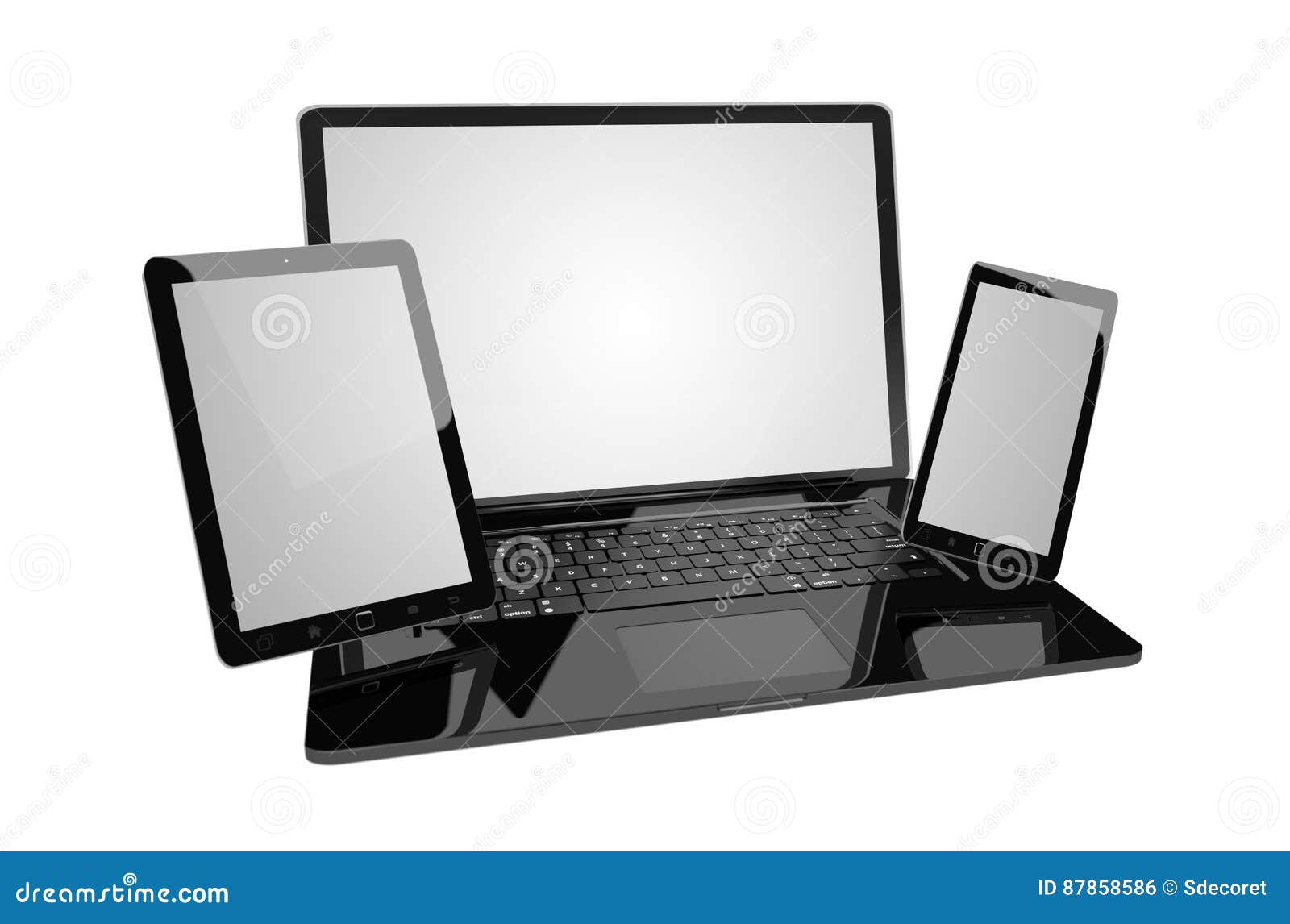 Laptop Mobile Phone and Tablet Connected To Each Other 3D Render Stock ...