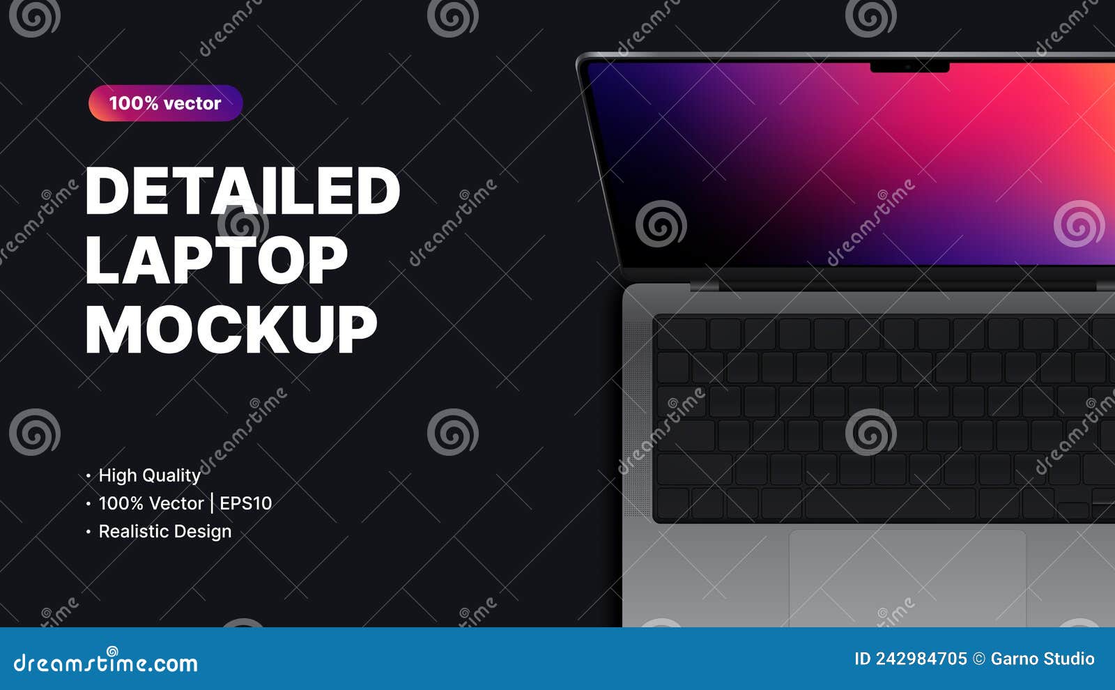 Laptop Mockup. Detailed Device Top View on Dark Background Stock Vector ...
