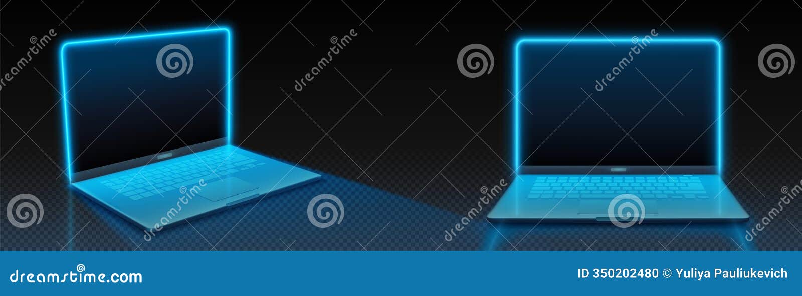 Laptop Mockup with Neon Glowing Edges on Screen. Stock Illustration ...