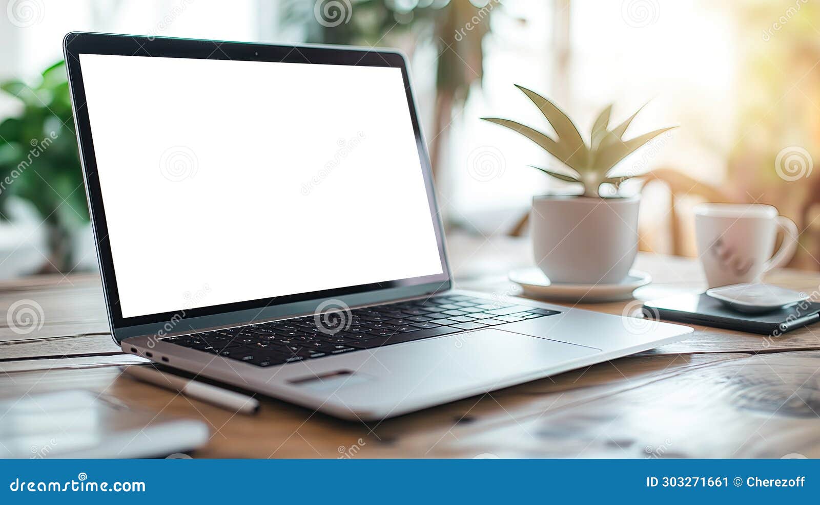 Laptop mockup on the table stock image. Image of desktop - 303271661