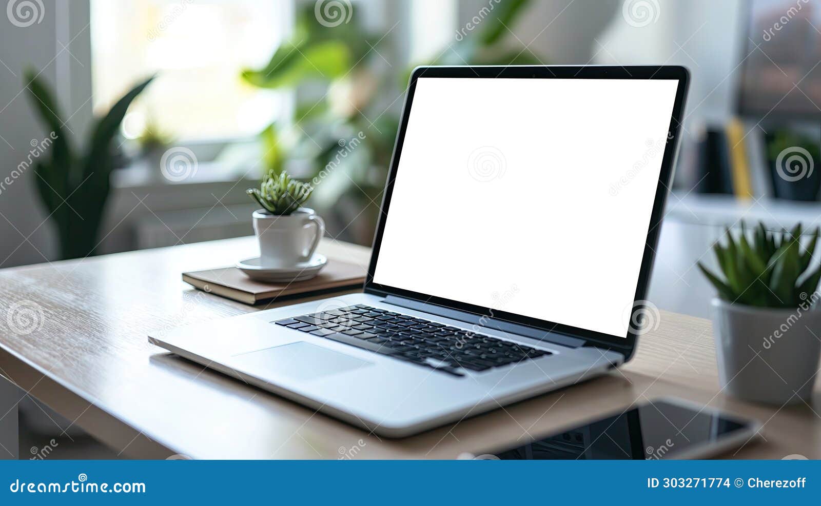 Laptop mockup on the table stock photo. Image of mockup - 303271774