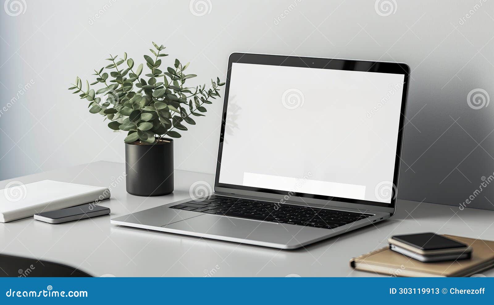 Laptop mockup on the table stock image. Image of office - 303119913