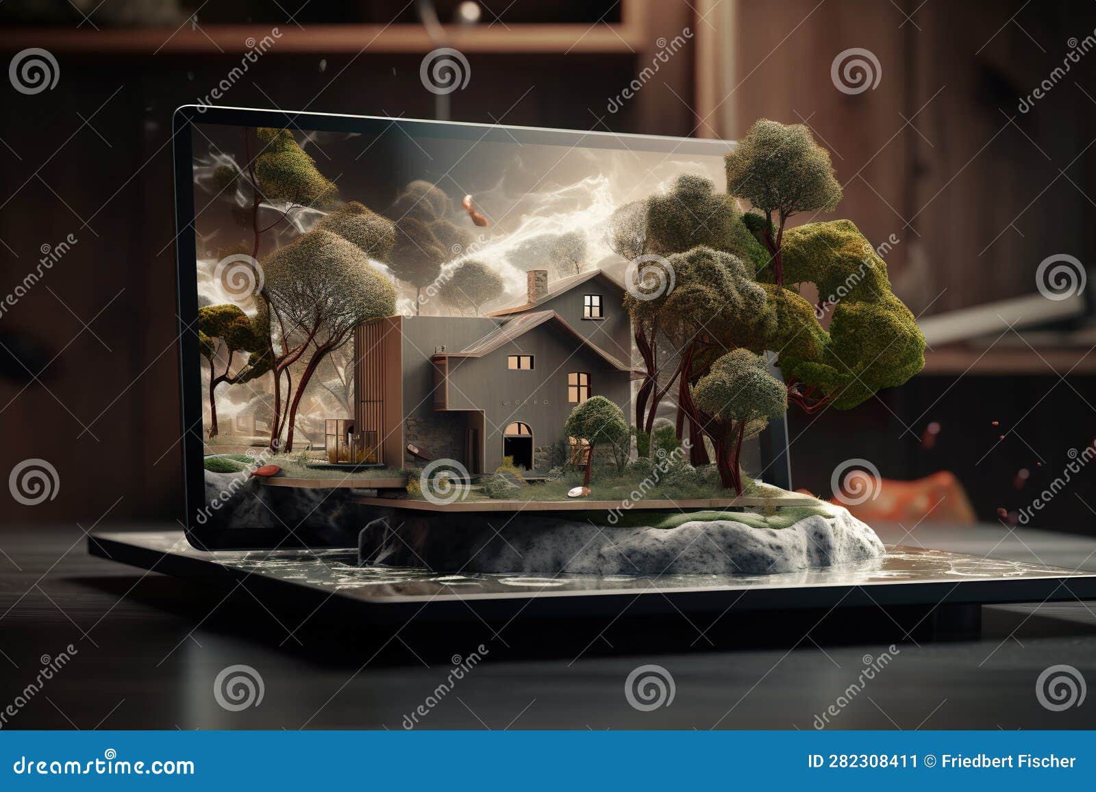 A Laptop with a Model of a House on the Screen. Generative AI Image ...