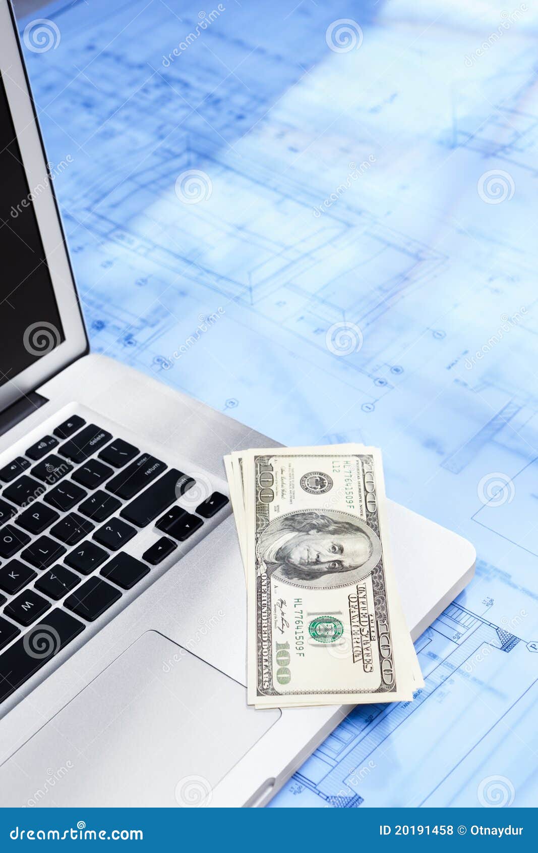 Laptop, Money and Blueprint Stock Photo - Image of architecture, tool ...