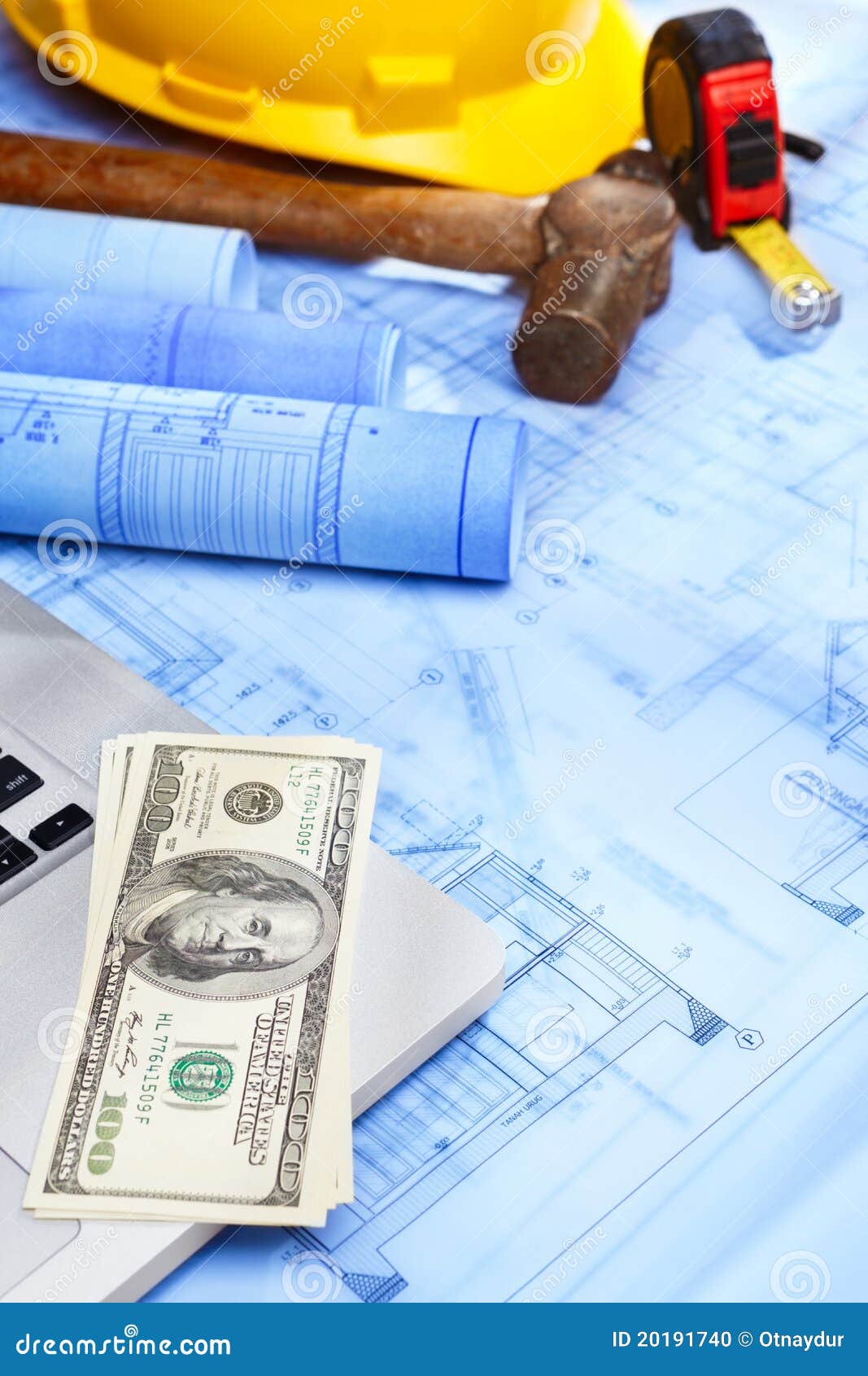 Laptop, Money and Blueprint Stock Photo - Image of dollar, blue: 20191740
