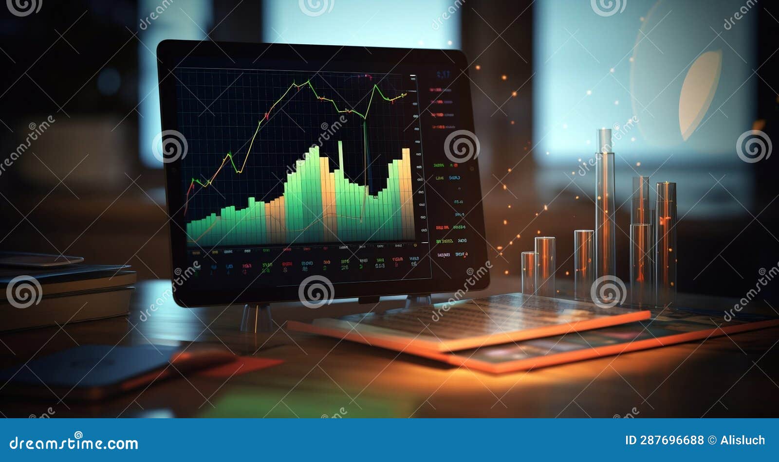 Laptop Monitor with Graphs and Charts on the Desktop. AI-Generated ...