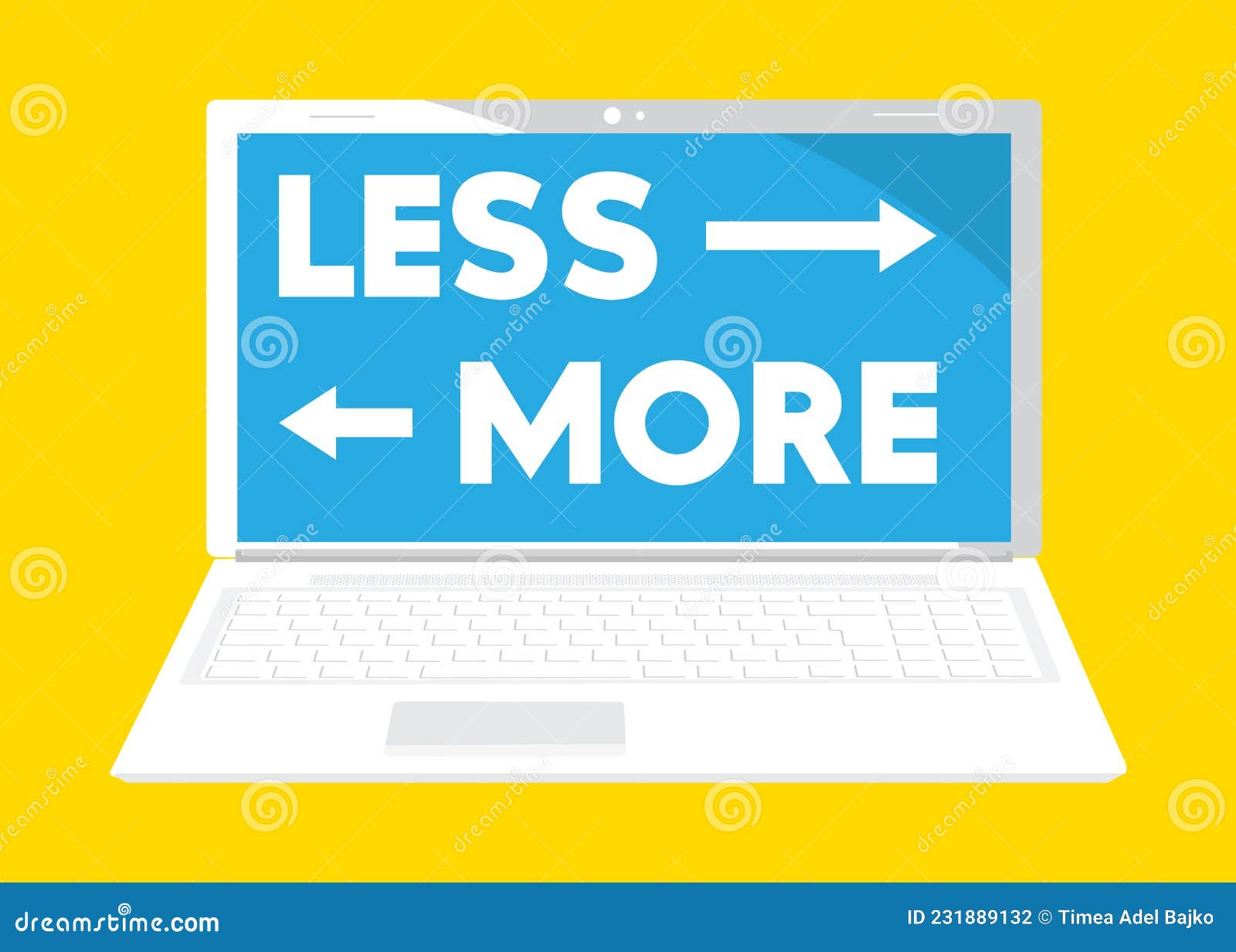 Laptop with the More and less Text with Arrow on the Screen. Stock ...