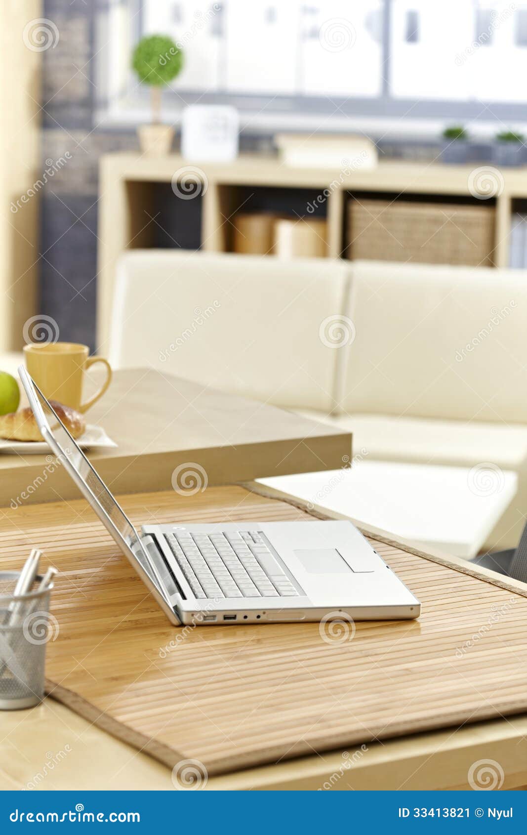 Laptop on morning table stock image. Image of copy, dining - 33413821