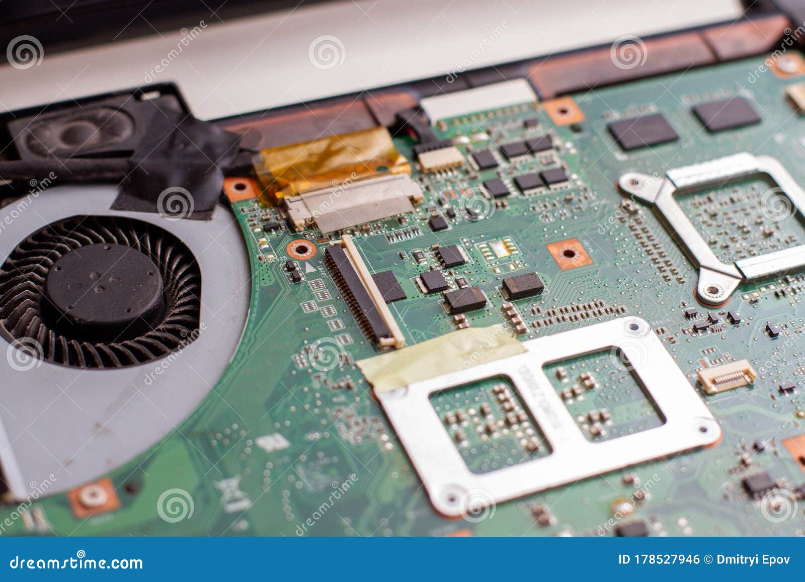 Laptop Motherboard Computer Broken. Close-up of Circuit Board Stock ...