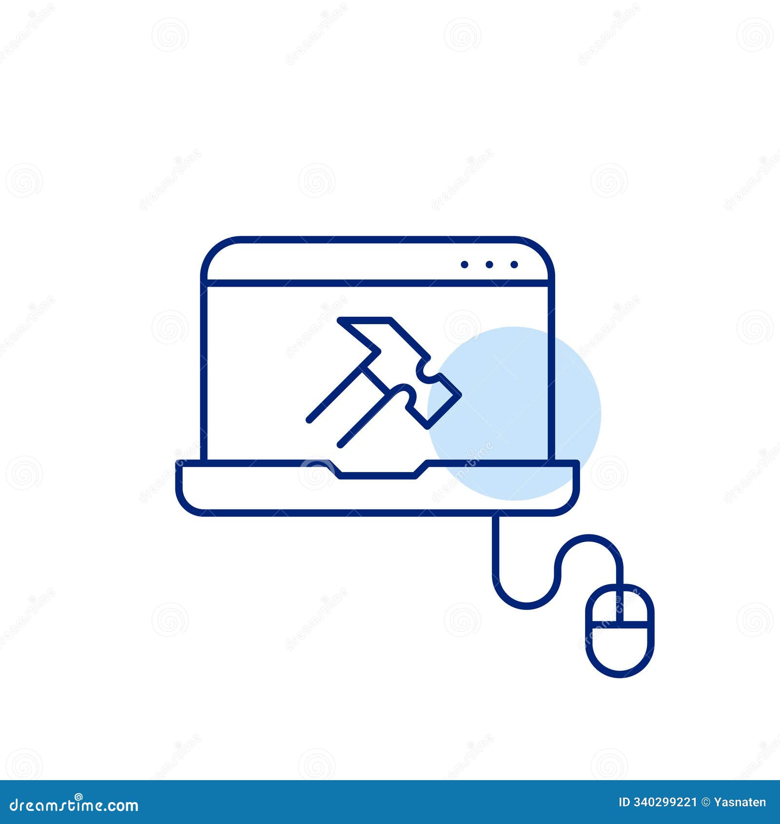 Laptop with Mouse Connected To it with Hammer on Screen. Digital ...