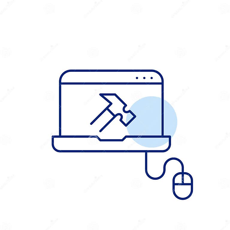 Laptop with Mouse Connected To it with Hammer on Screen. Digital ...