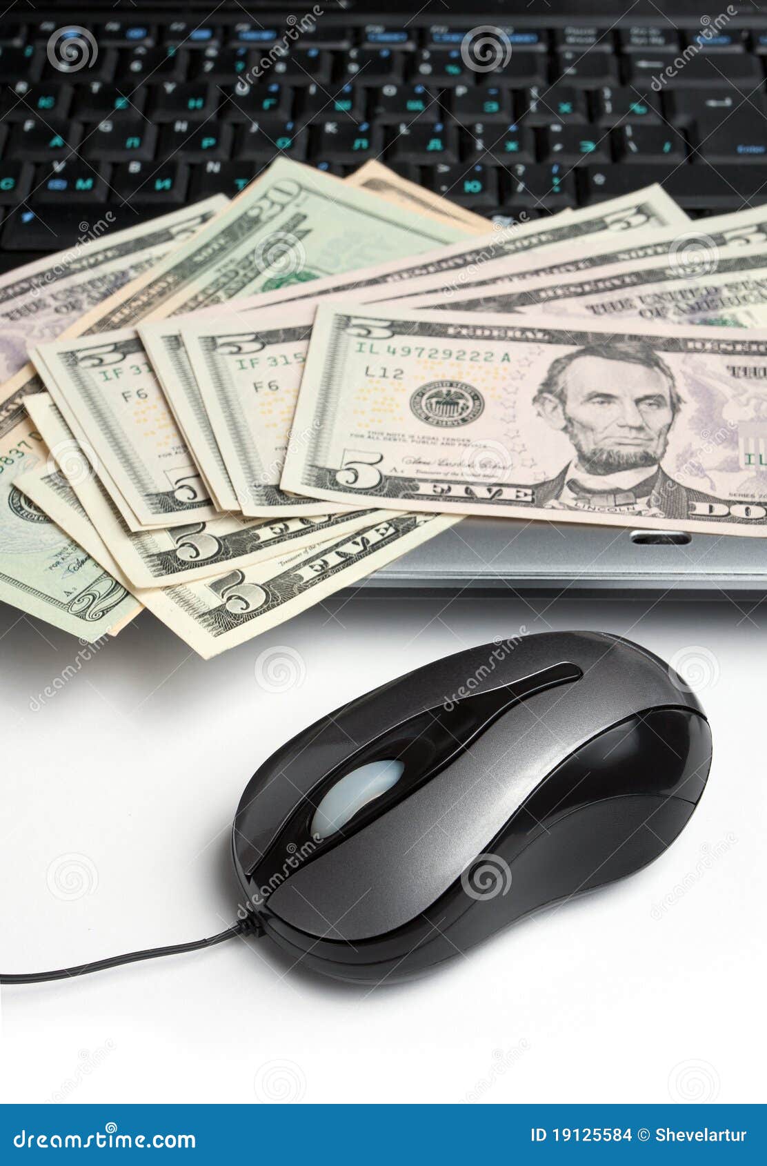 Laptop, mouse and money stock photo. Image of bill, cash - 19125584
