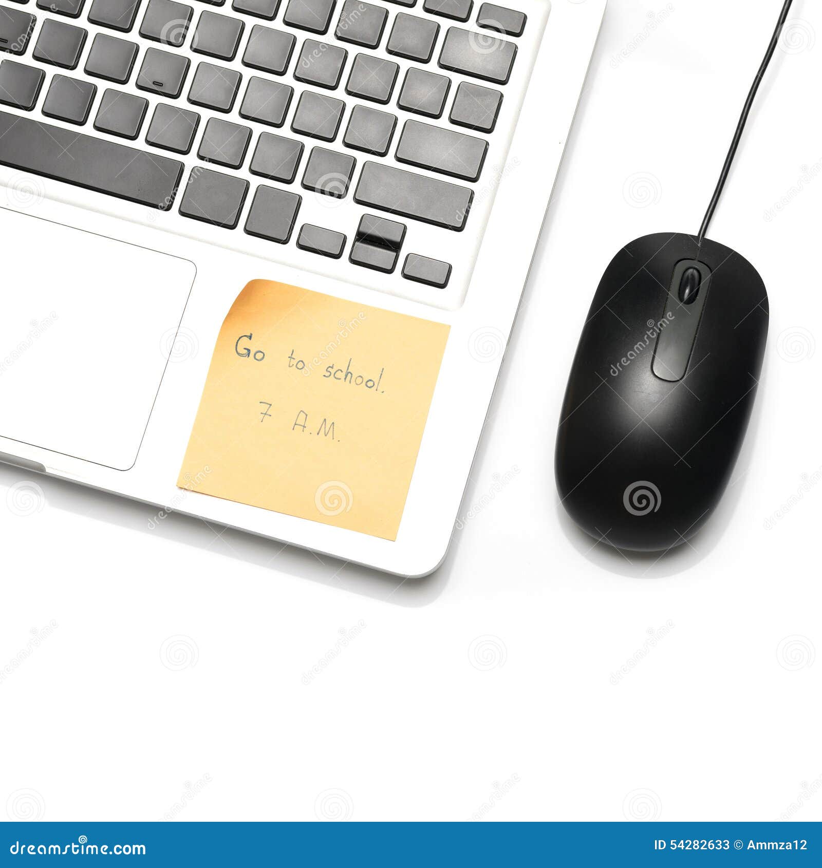 Laptop and Mouse with Sticky Note Stock Image - Image of office, paper ...