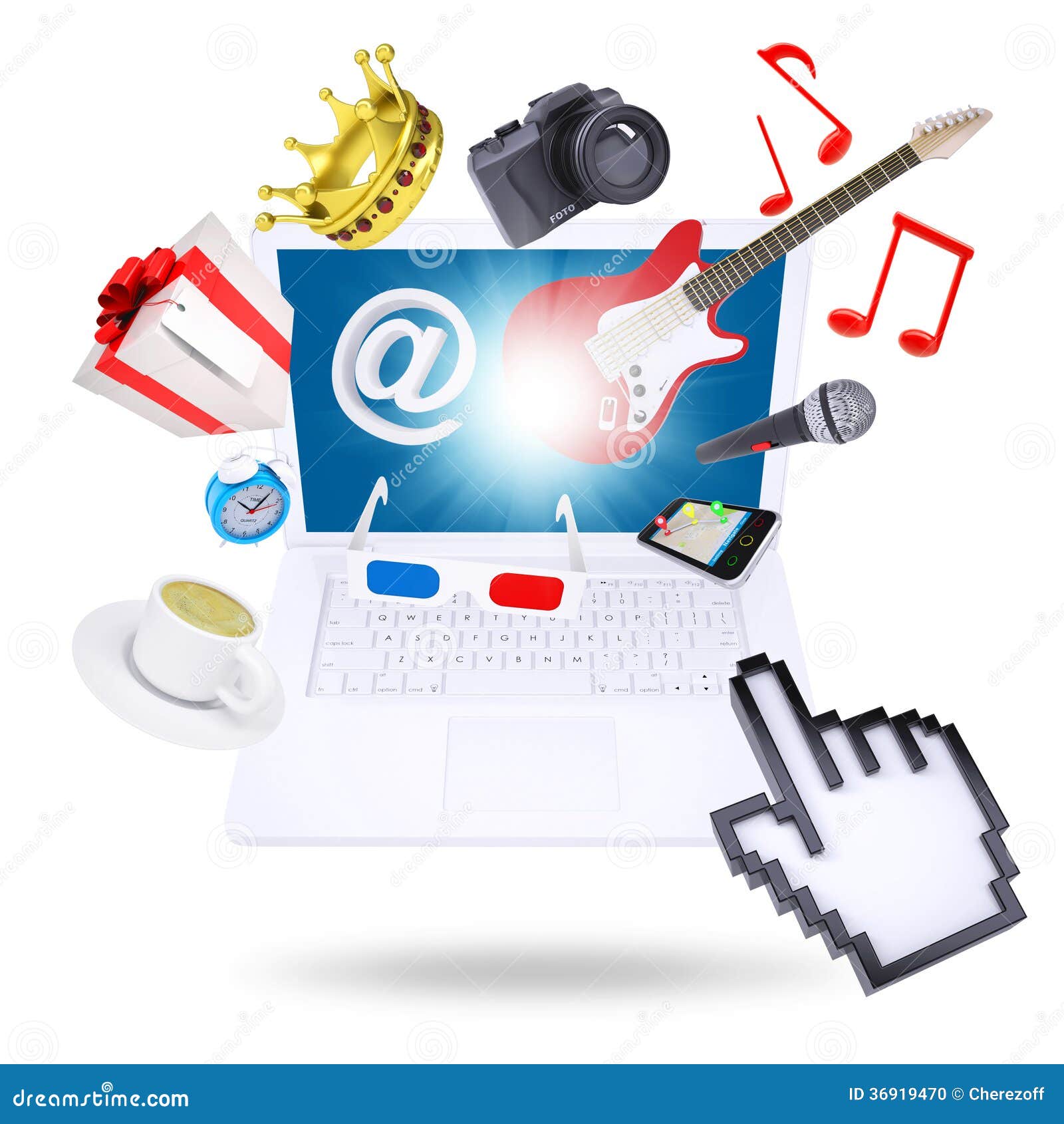 Laptop and Multimedia Objects Stock Photo - Image of label, information ...