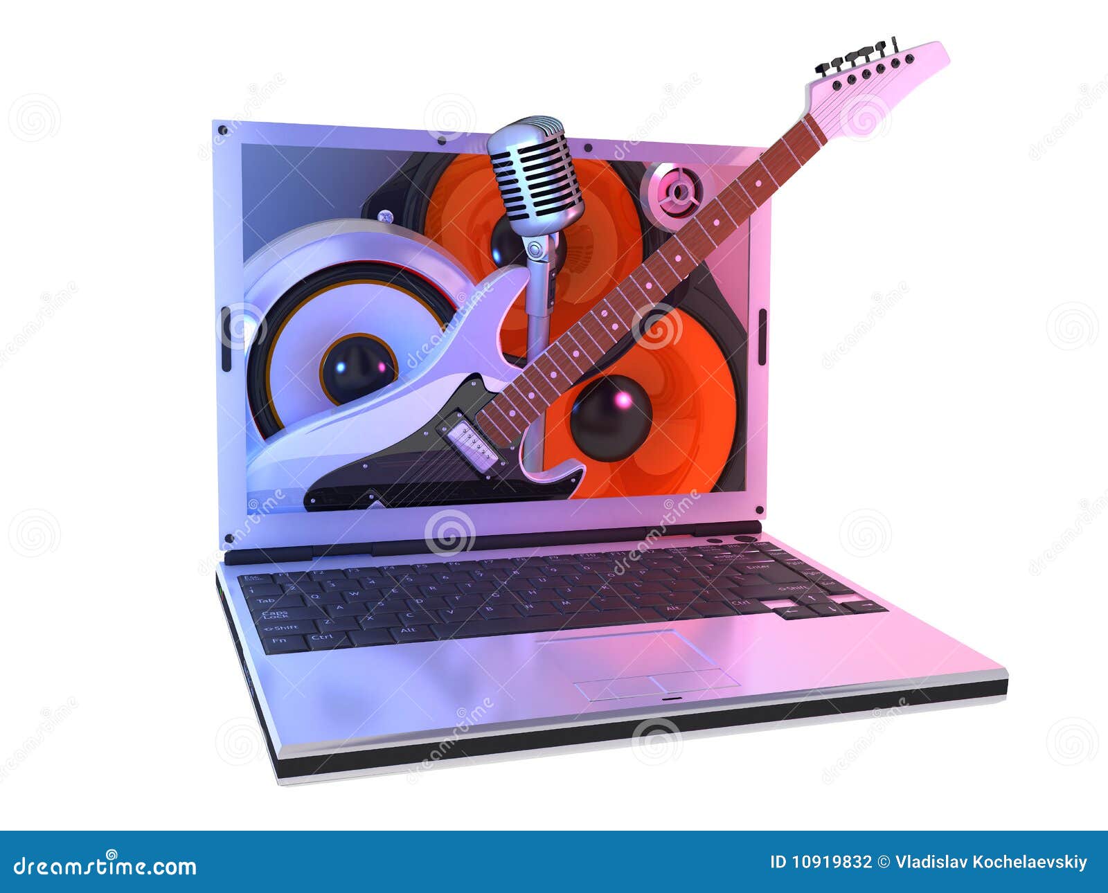 Laptop music stock illustration. Illustration of front - 10919832