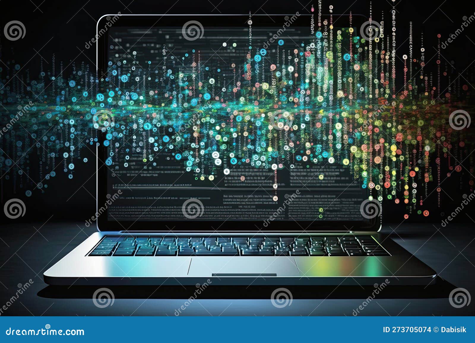 Laptop with Network Connection Illustration. Analitical Data ...
