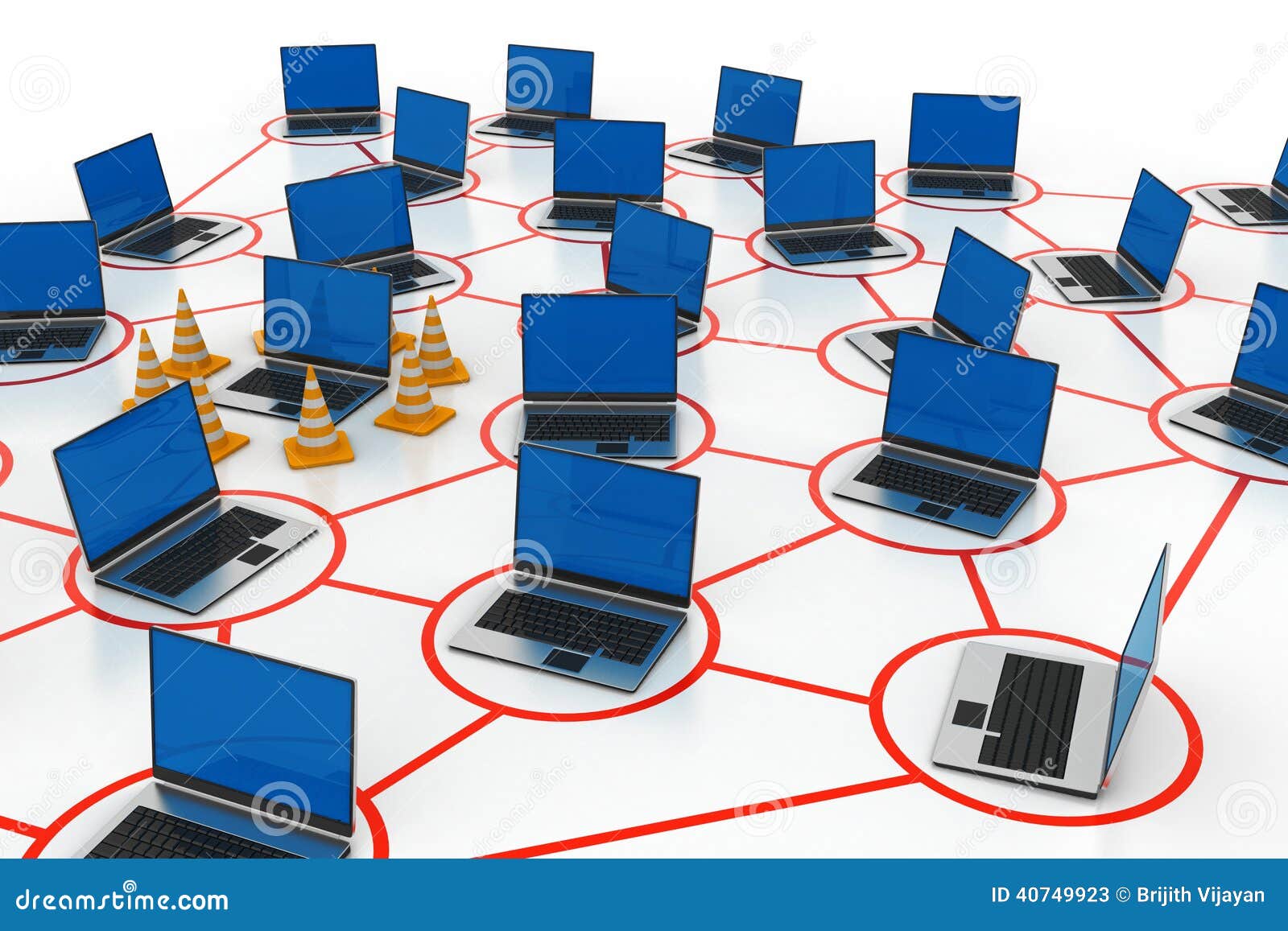 Laptop Network with Traffic Cone Stock Illustration - Illustration of ...