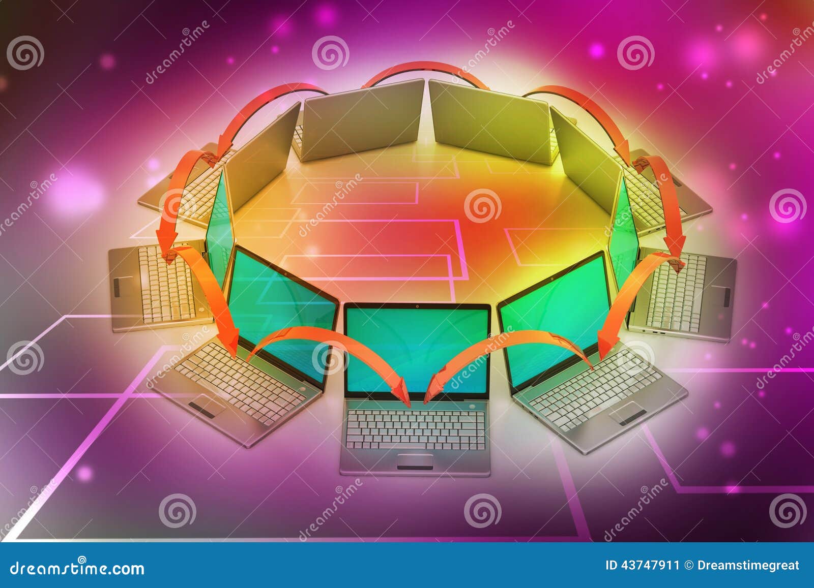 Laptop networking circle stock illustration. Illustration of teamwork ...