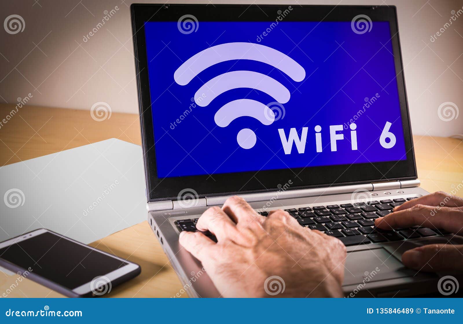 Laptop with New Wifi 6 on the Screen. Stock Image - Image of laptop ...