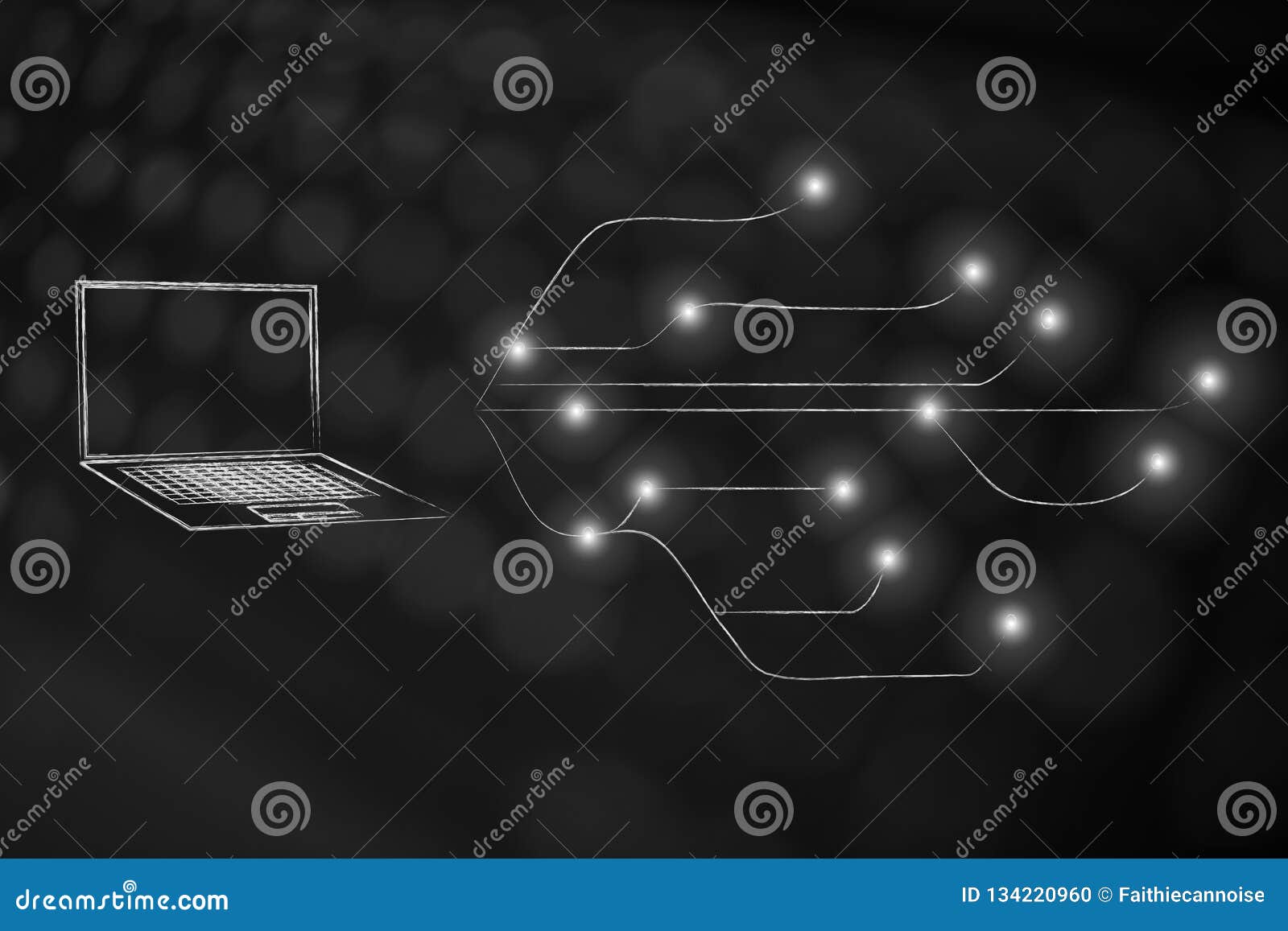 Laptop Next To Network with Led Lights on Stock Illustration ...