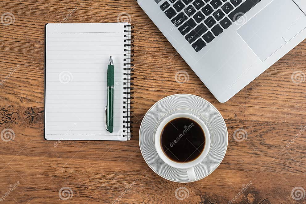 Laptop, Notebook and Coffee Cup on Work Desk Stock Image - Image of ...