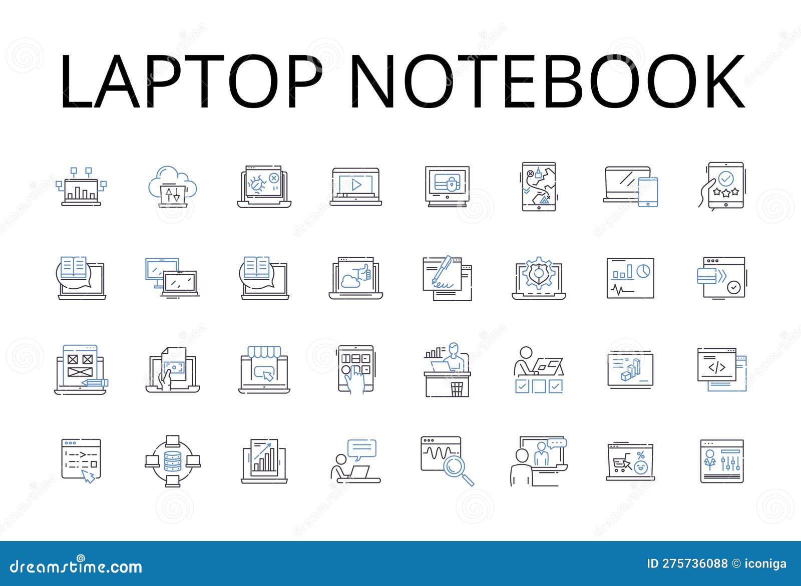 Laptop Notebook Line Icons Collection. Portable Computer, Mobile ...